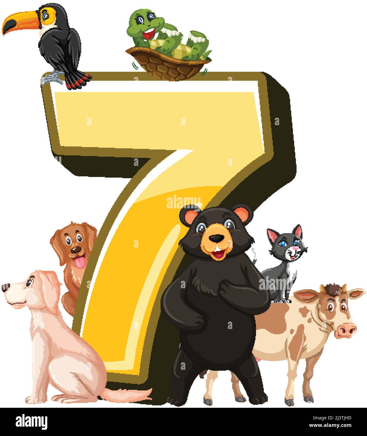 Different seven animals attached to number seven illustration Stock ...