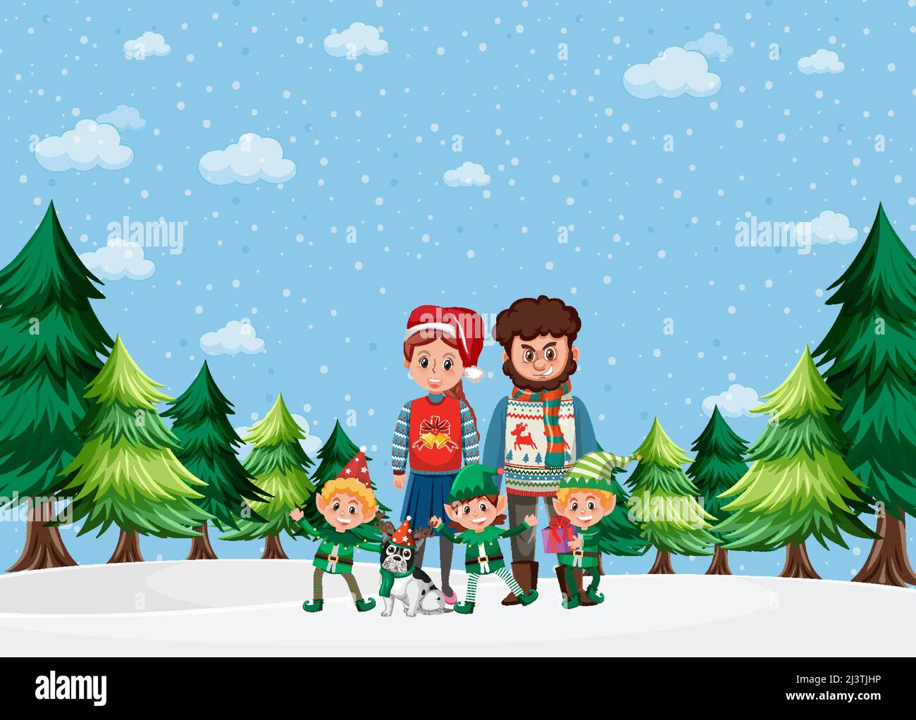 Family on christmas day in the snow illustration Stock Vector Image ...
