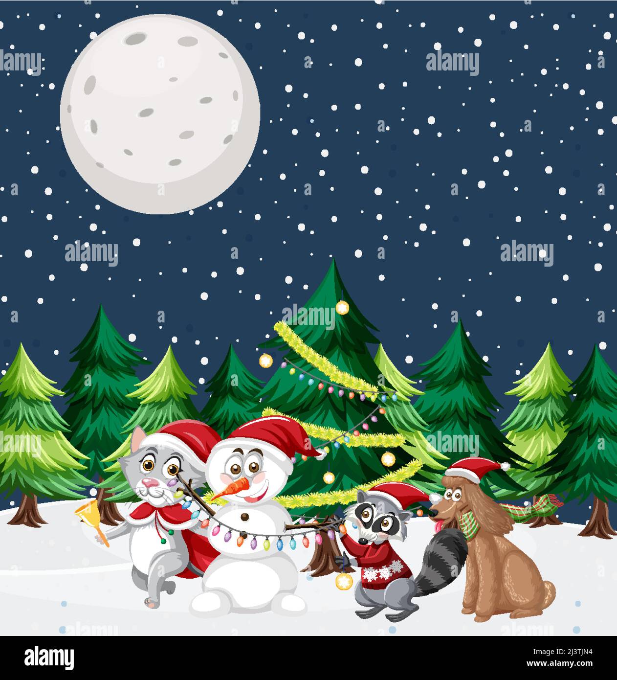 Christmas theme with snowman and animals illustration Stock Vector ...