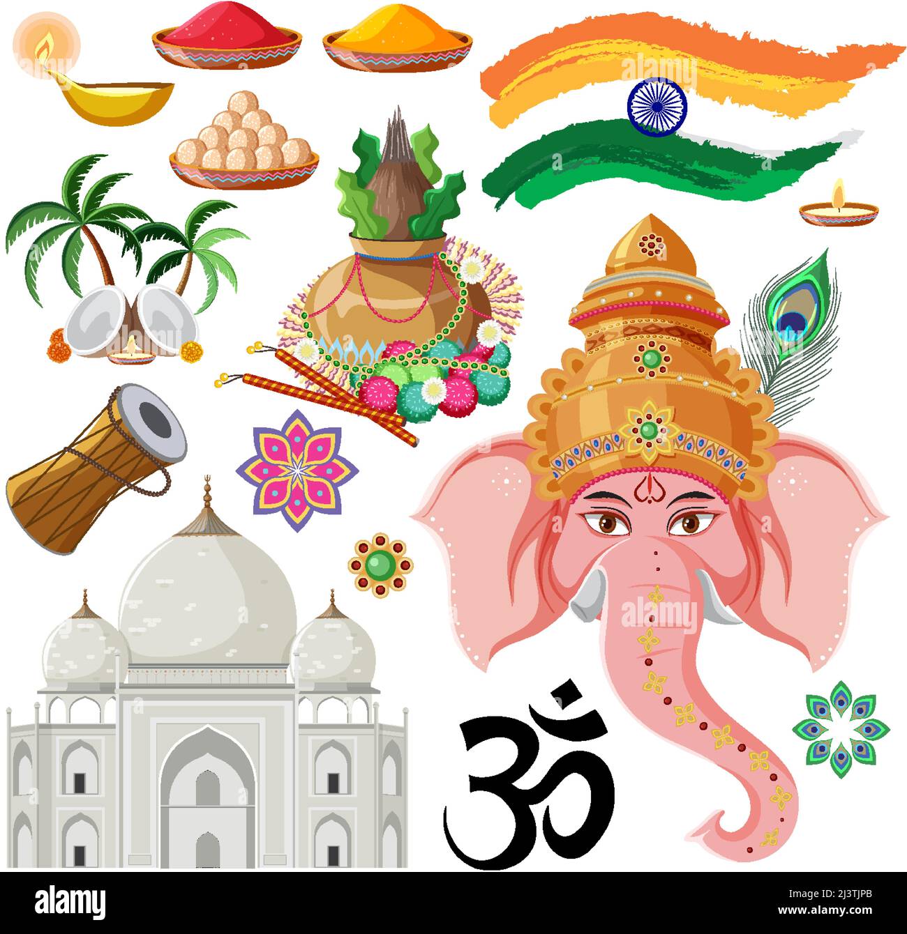Set of Indian culture objects and symbols illustration Stock Vector ...