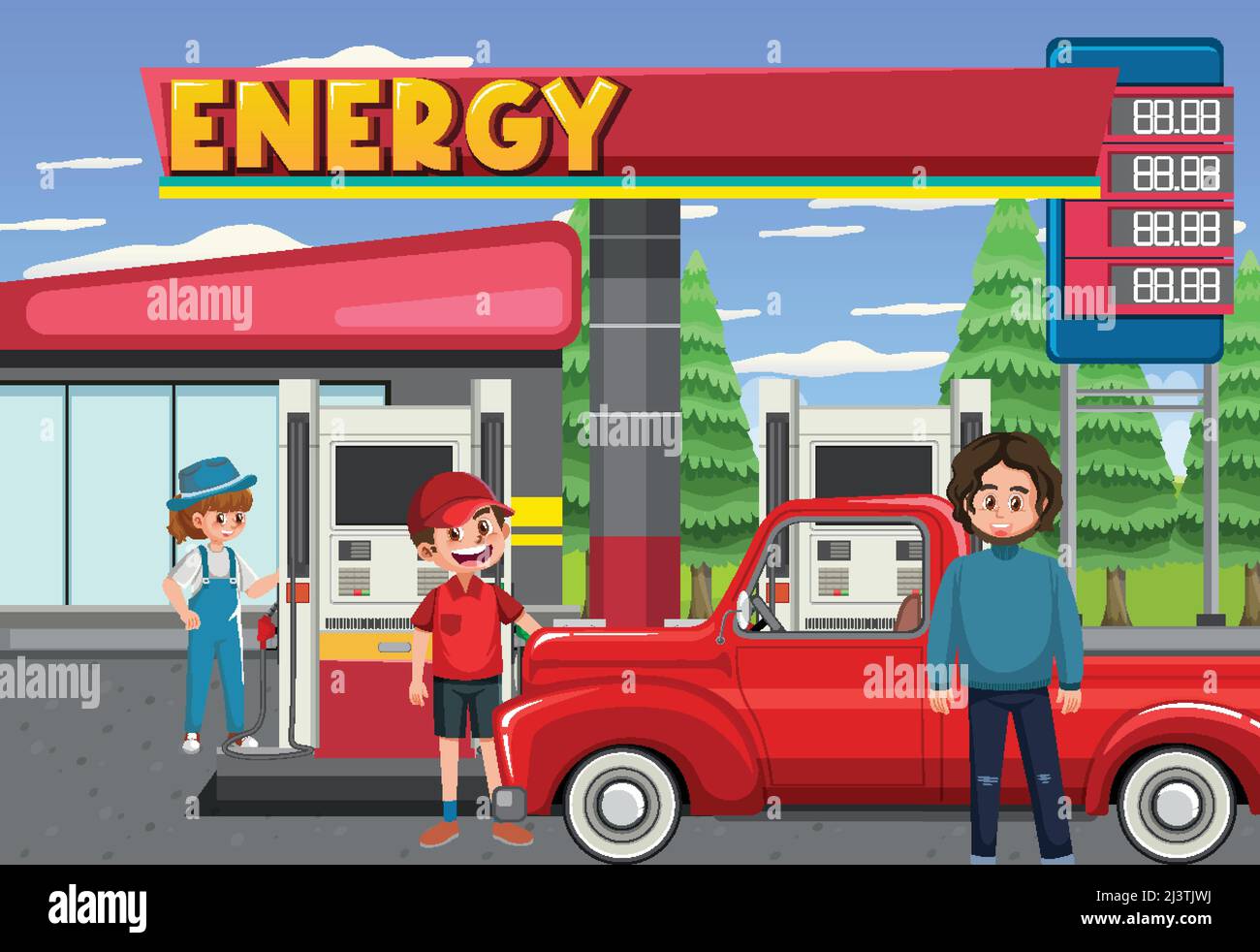 Gas station cartoon scene illustration Stock Vector Image & Art - Alamy