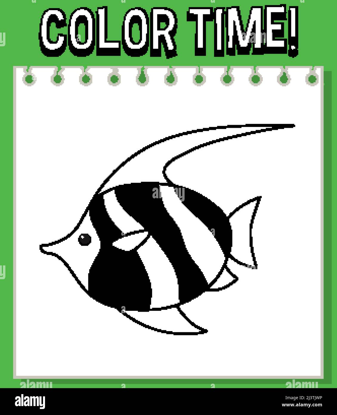 Worksheets template with color time text and fish outline illustration ...