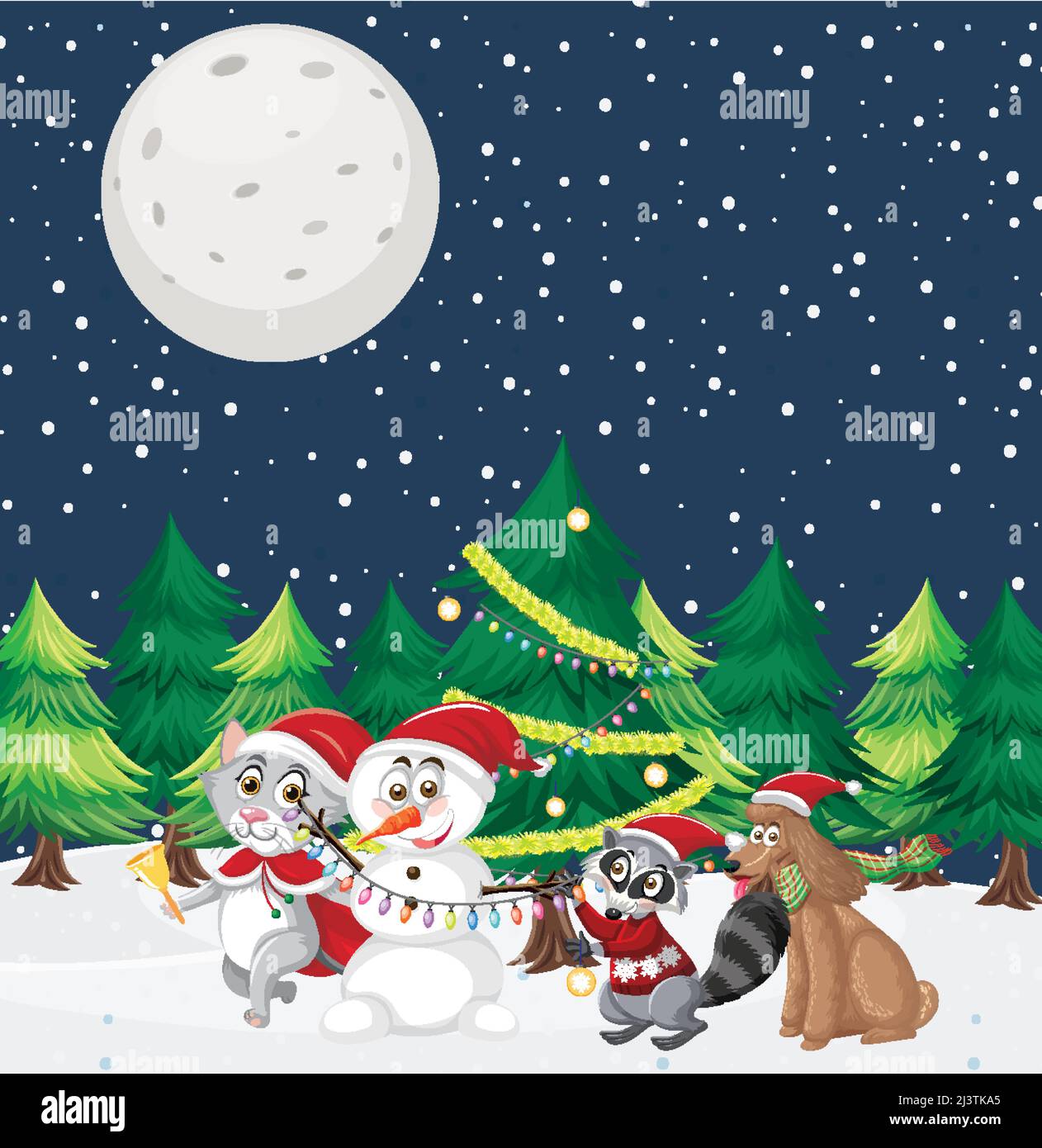 Christmas theme with snowman and animals illustration Stock Vector ...