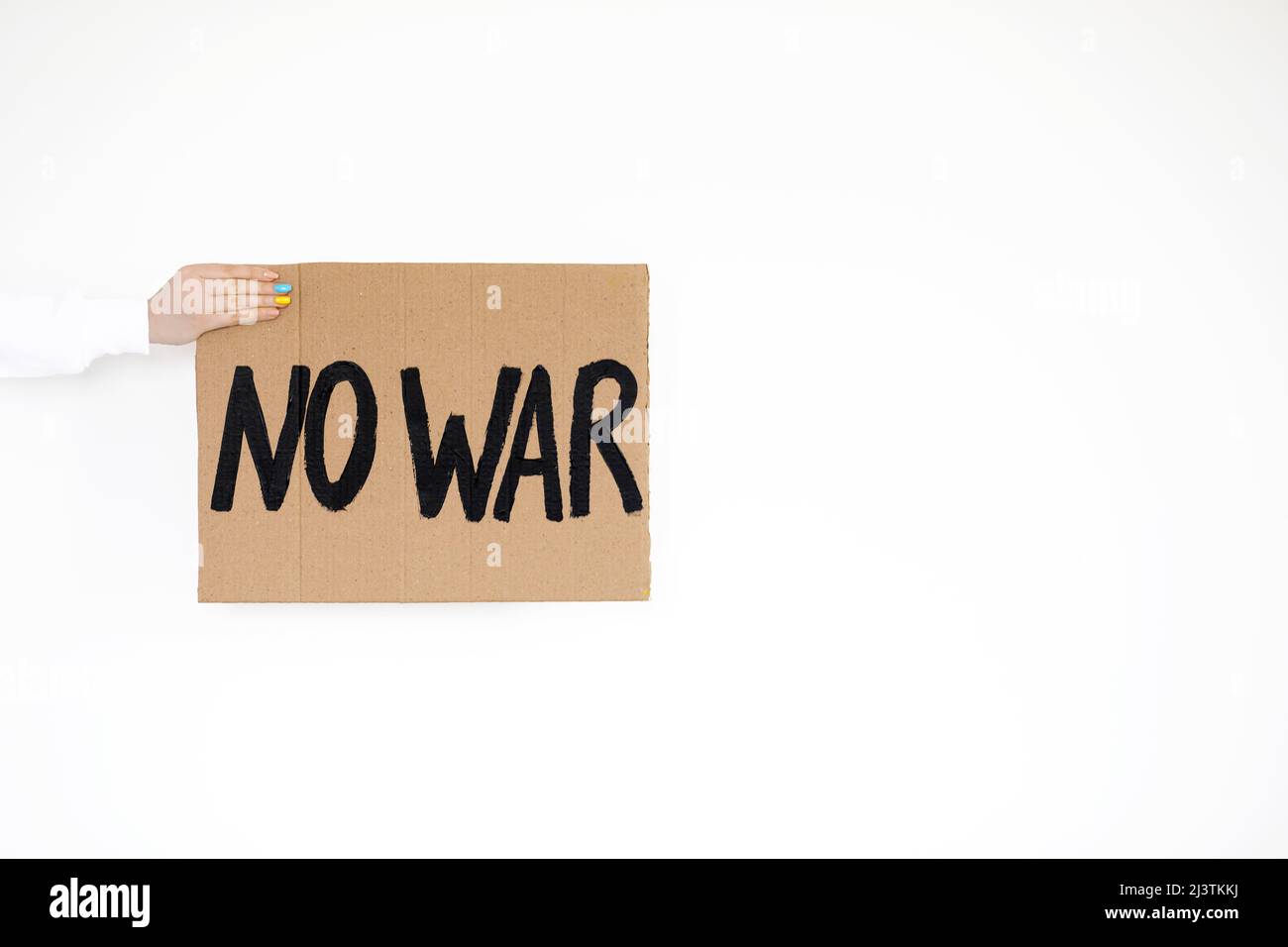 Rashist war against Ukraine. Woman with a message to stop the war. "NO ...