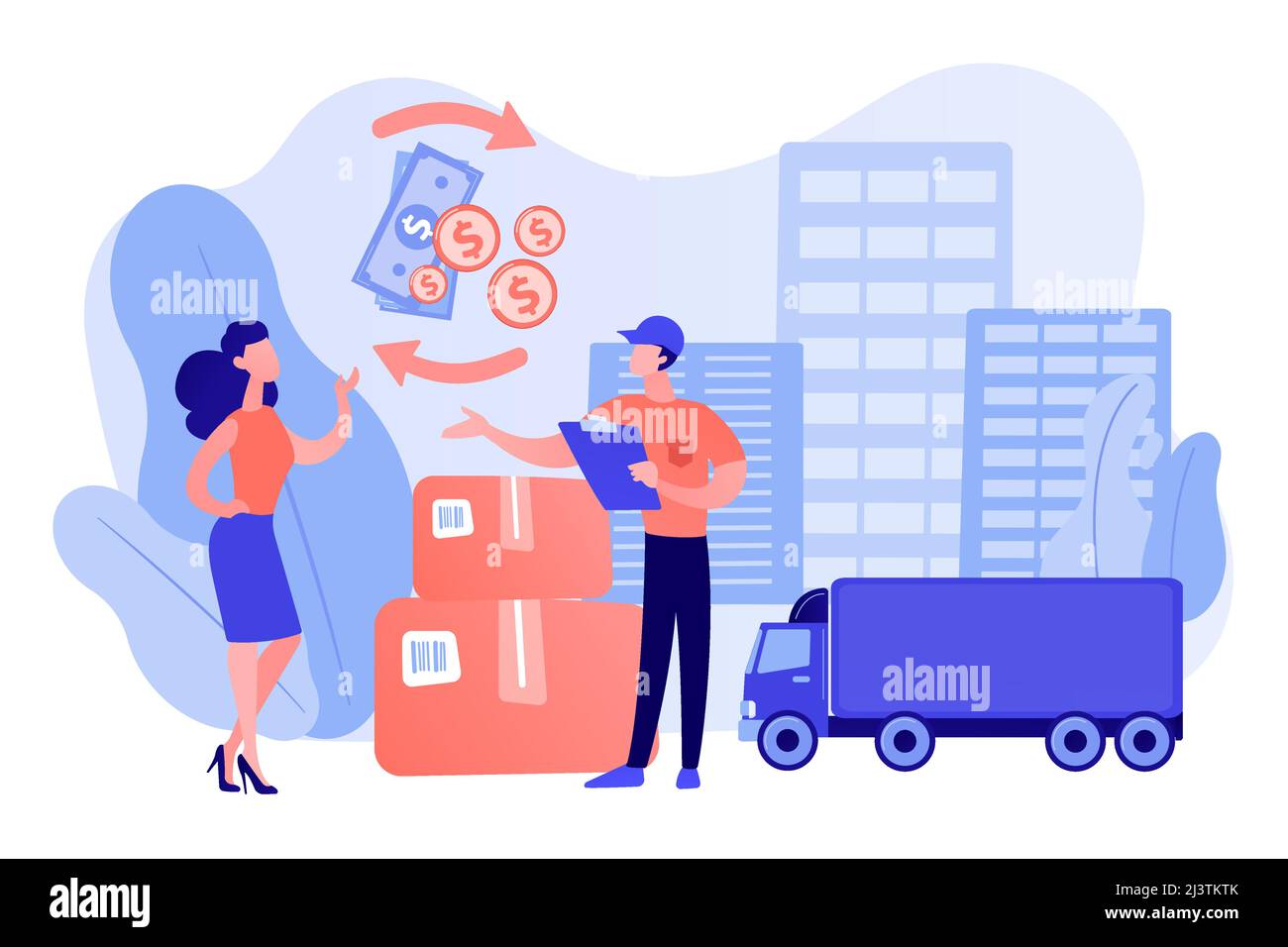 Express delivery service flat vector illustration. Urban cargo trucking ...