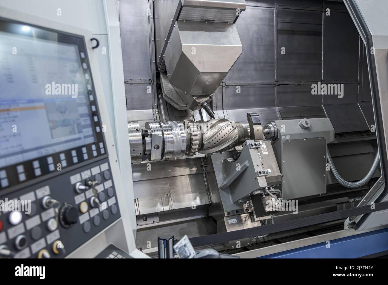 Metalworking CNC milling machine. Cutting metal modern processing ...