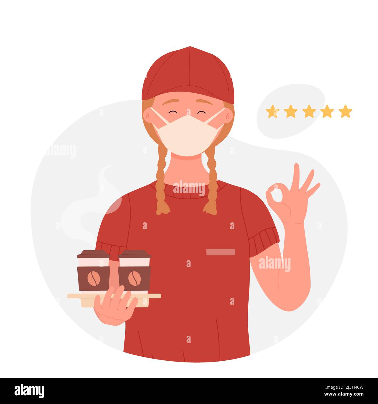 Takeaway coffee delivery service. Courier holding two paper cups of ...