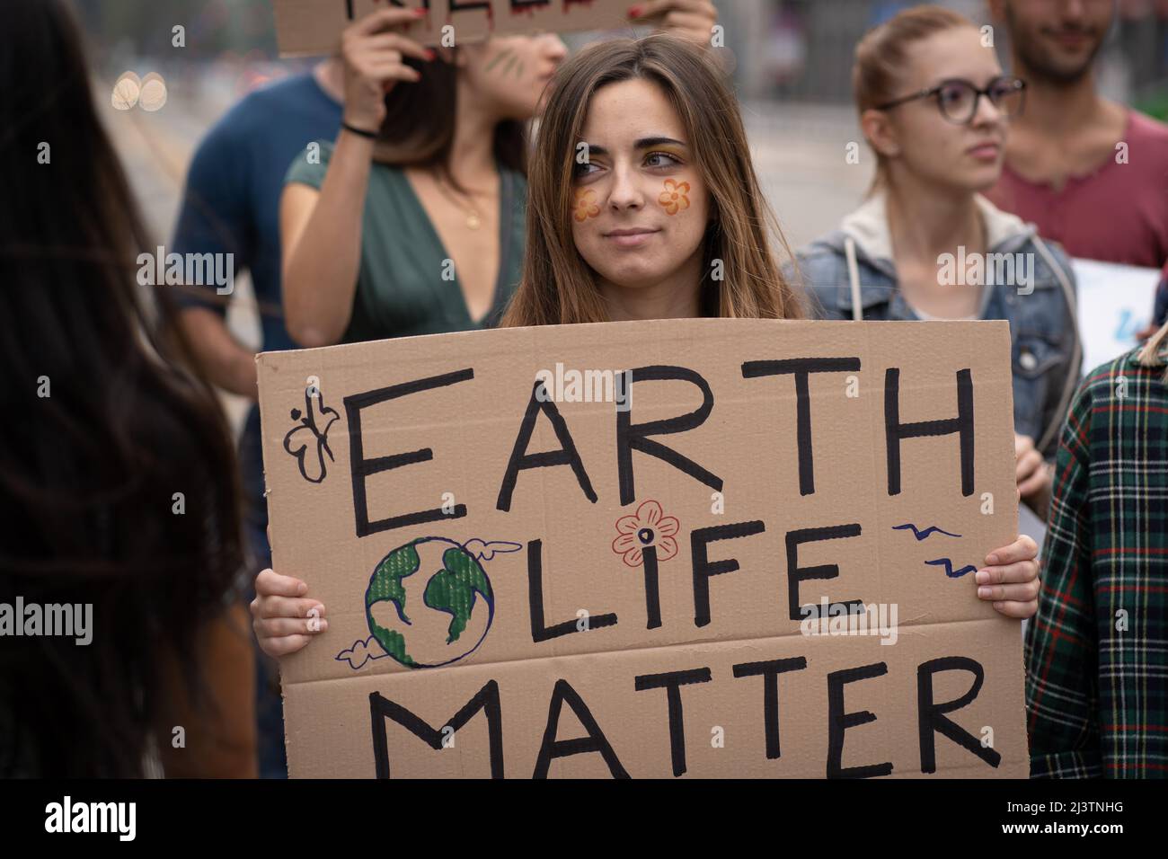Generation z people marching to fire on the global warming problem ...