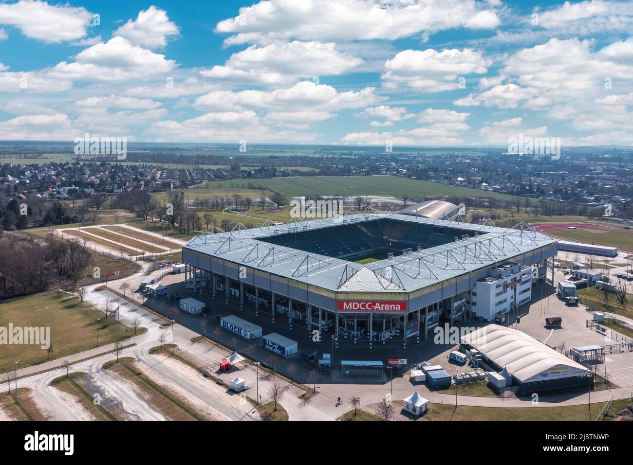 Magdeburg, Germany - March 2022: Aerial view on MDCC-Arena, home ...