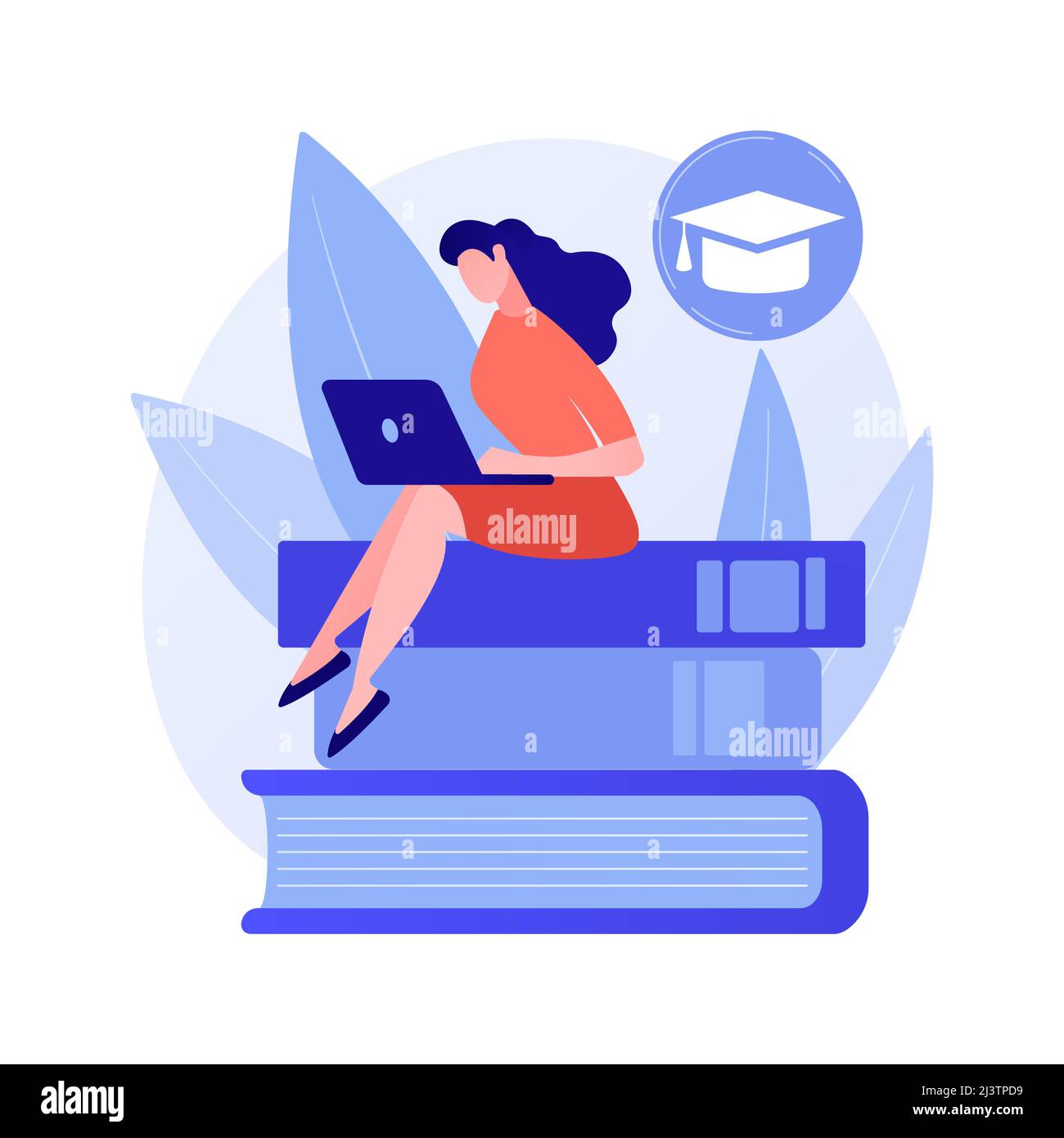 Clever man, student standing on books stack with flag. Self learning ...