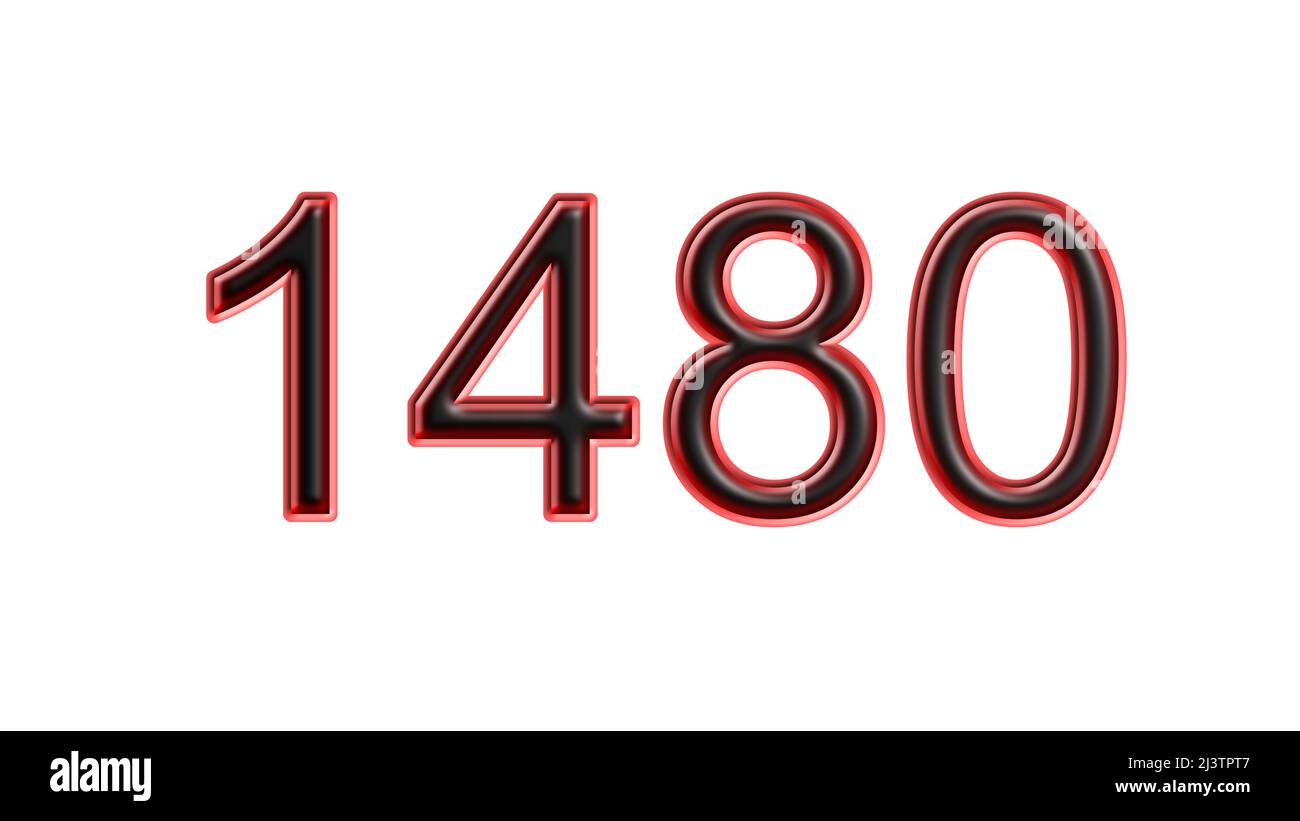 red 1480 number 3d effect white background Stock Photo - Alamy