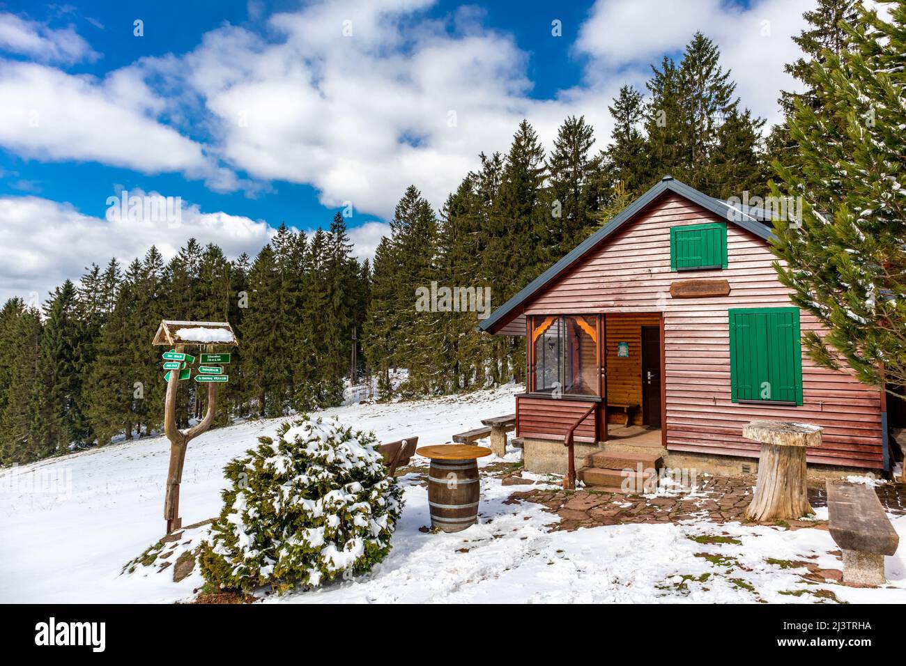 Hike to the mountain rescue hut in the Thuringian Forest near Steinbach ...