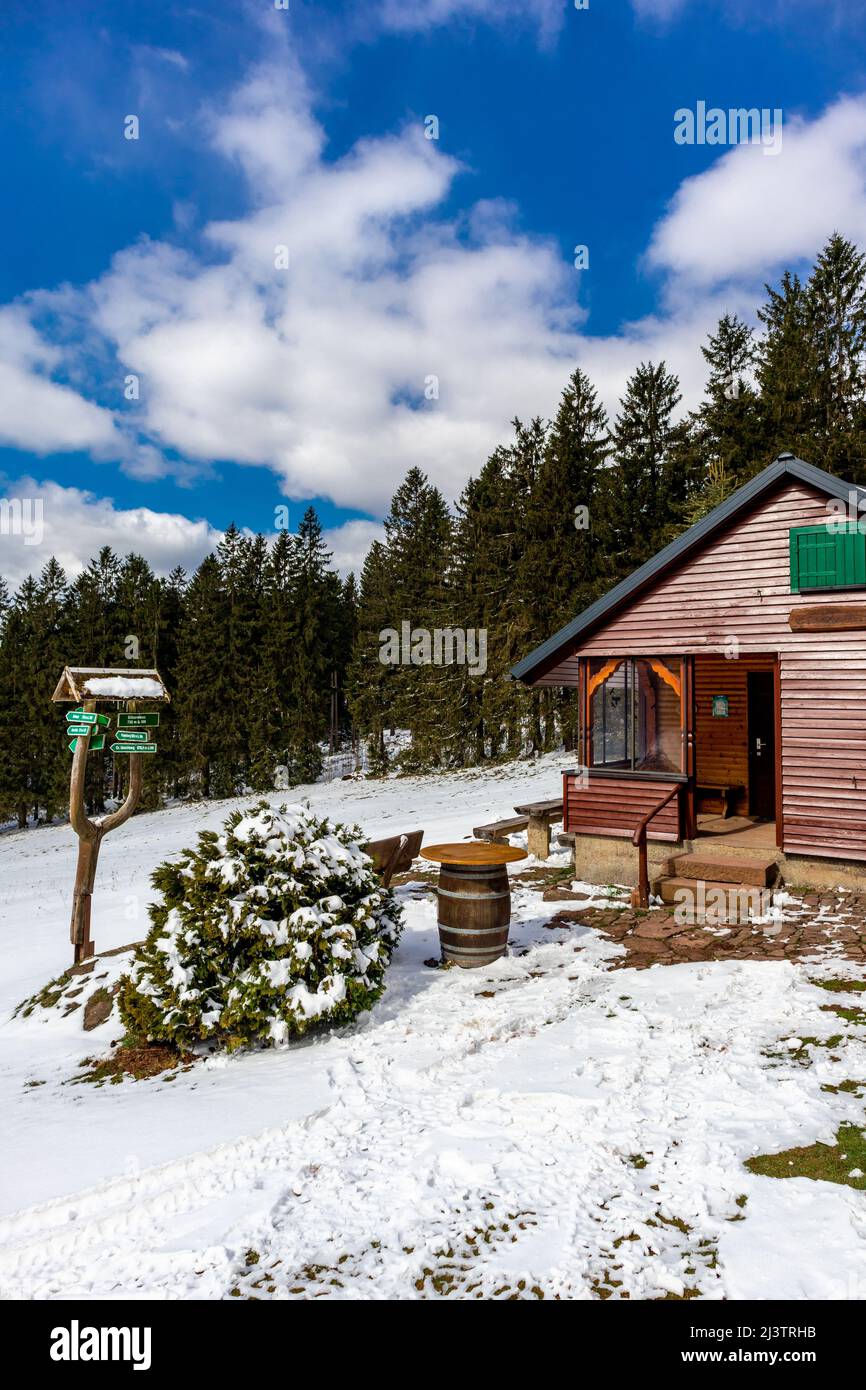 Hike to the mountain rescue hut in the Thuringian Forest near Steinbach ...