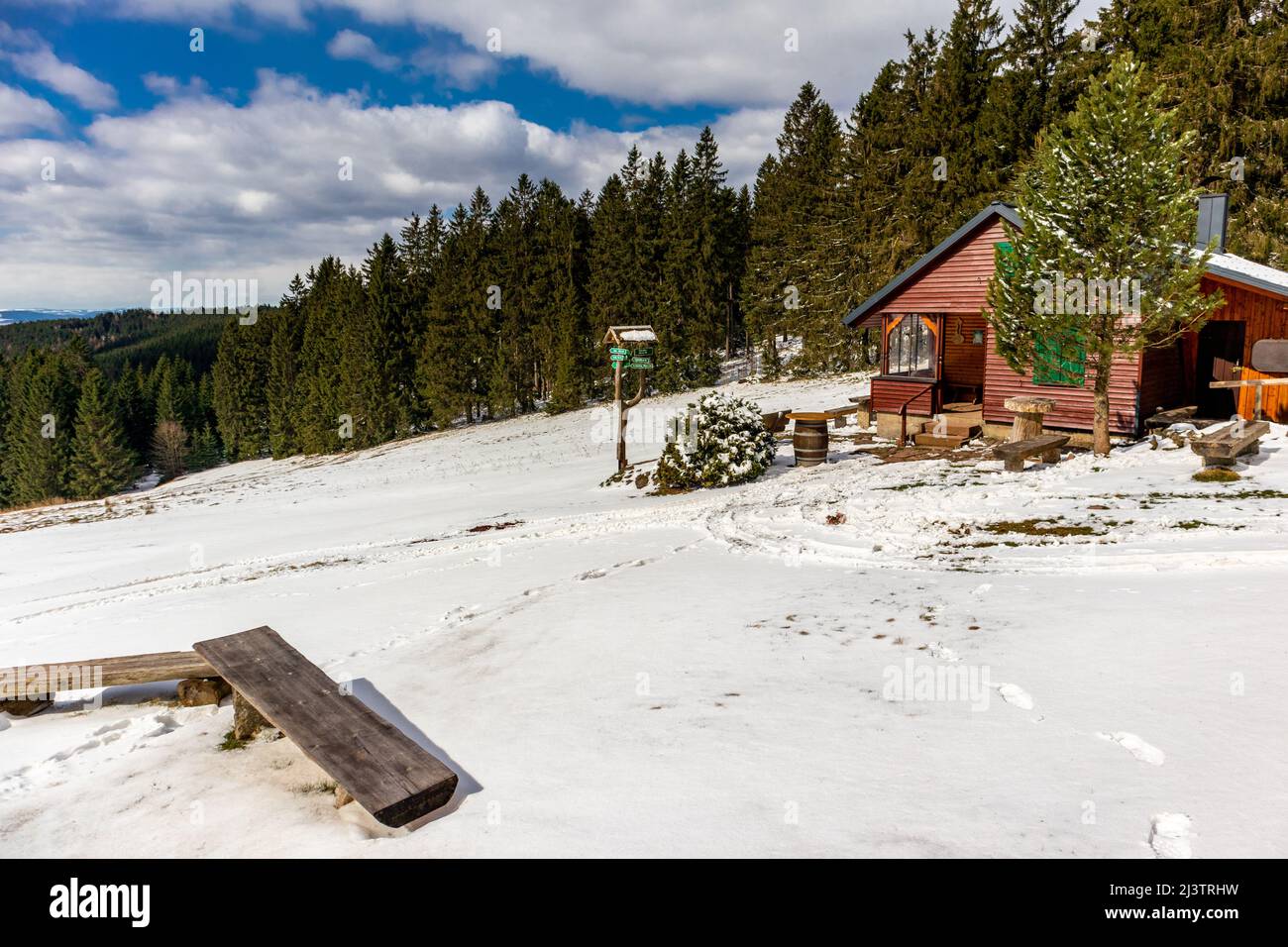 Hike to the mountain rescue hut in the Thuringian Forest near Steinbach ...