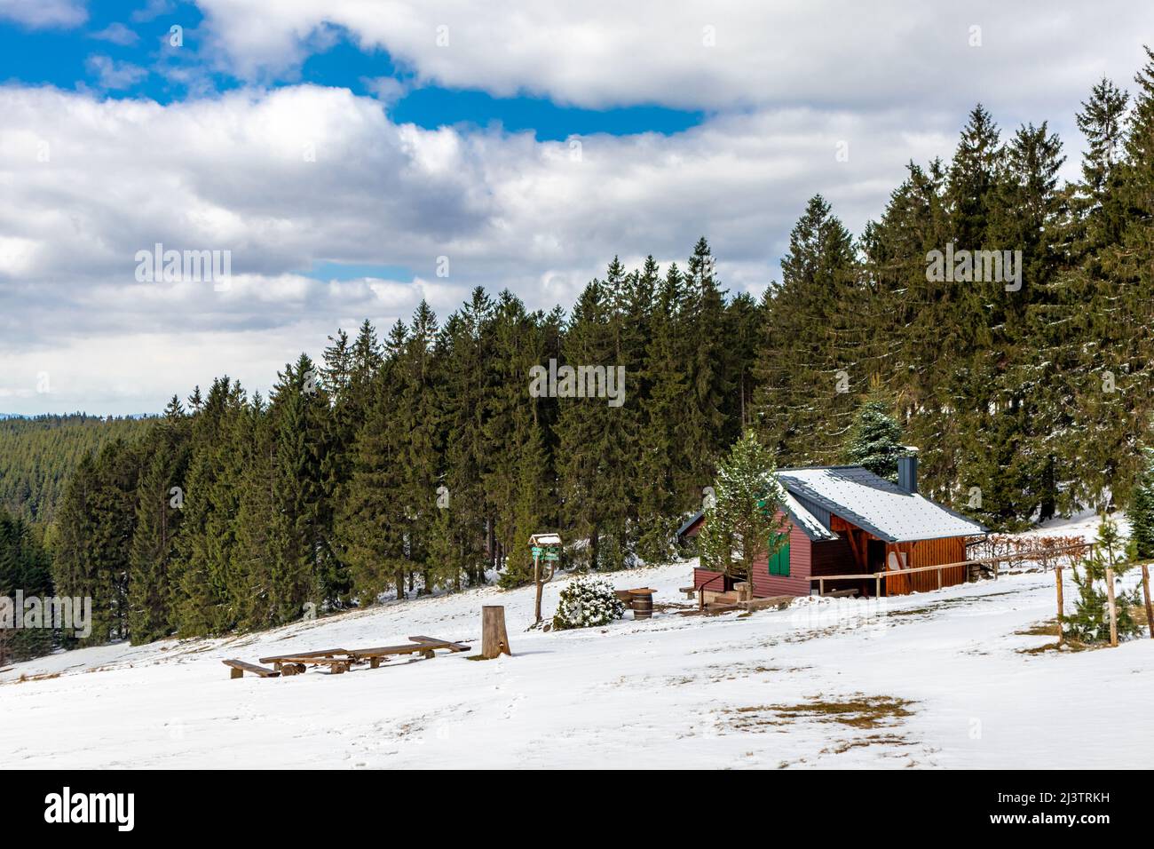 Hike to the mountain rescue hut in the Thuringian Forest near Steinbach ...