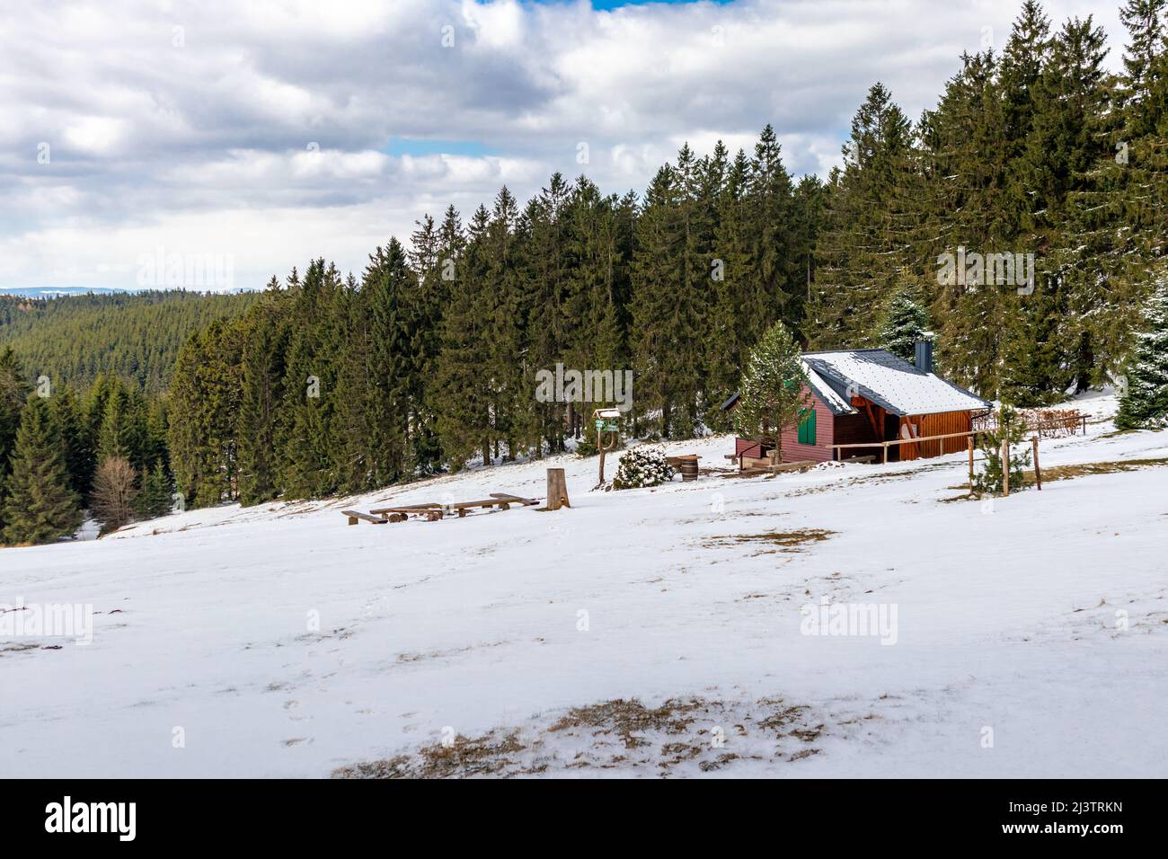 Hike to the mountain rescue hut in the Thuringian Forest near Steinbach ...