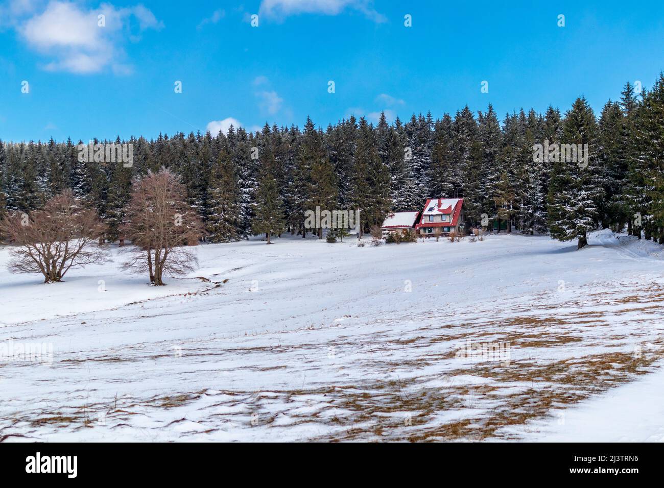 Hike to the mountain rescue hut in the Thuringian Forest near Steinbach ...