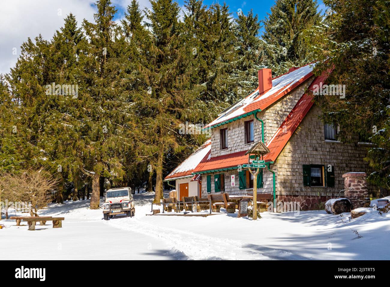 Hike to the mountain rescue hut in the Thuringian Forest near Steinbach ...