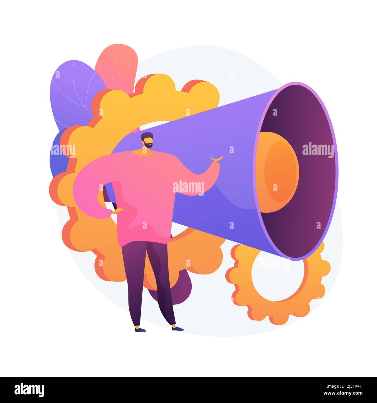 Promotion. Cartoon man standing with loudspeaker. Advertisement ...
