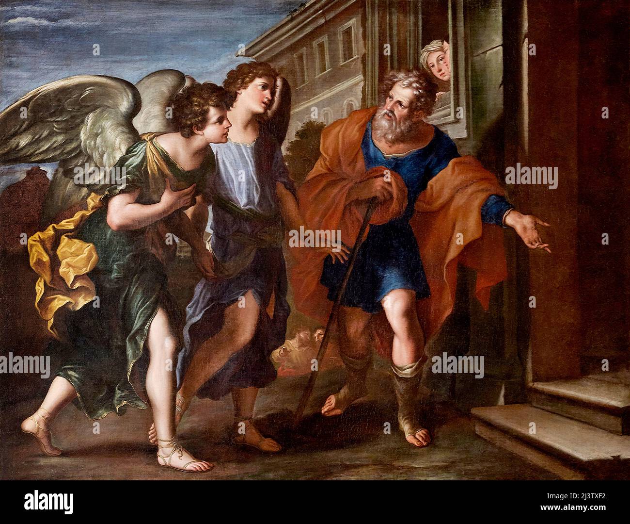 Lot invites the angels to enter the house - oil on canvas - Marcantonio ...