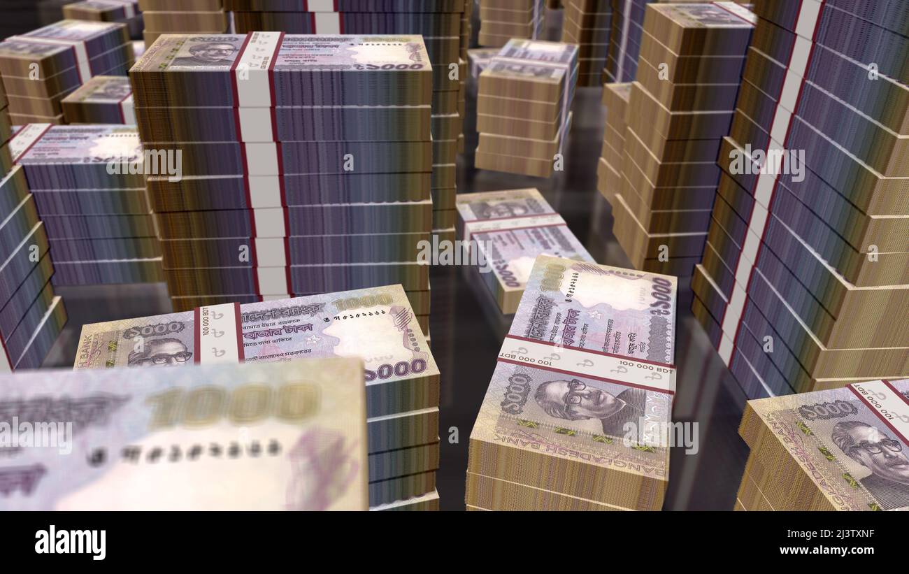 Bangladeshi Taka money pack 3d illustration. BDT banknote bundle stacks ...