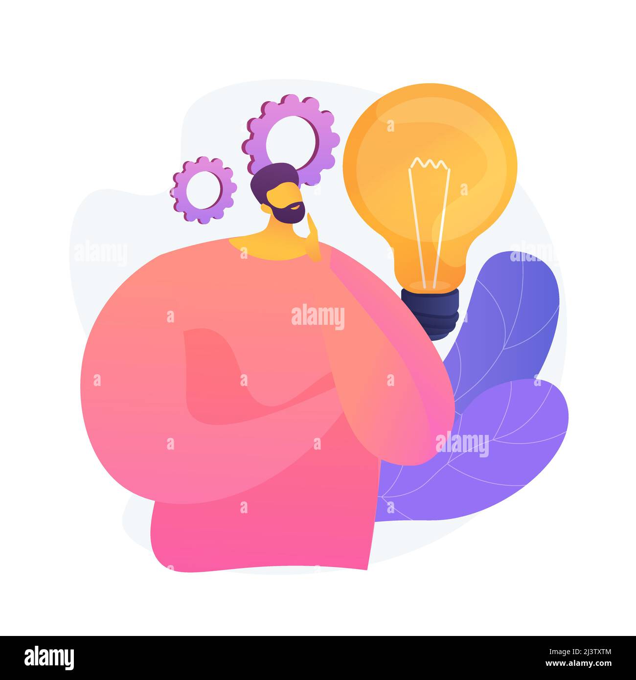 Business idea generation. Plan development. Pensive man with lightbulb ...