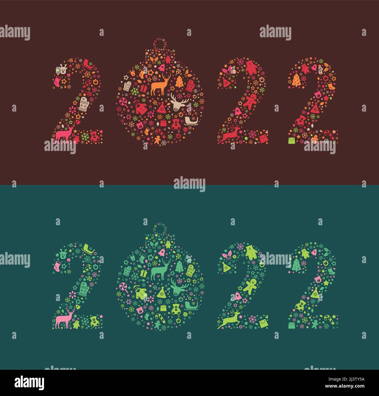 Number 2022, Christmas icon set, vector illustration Stock Vector Image ...