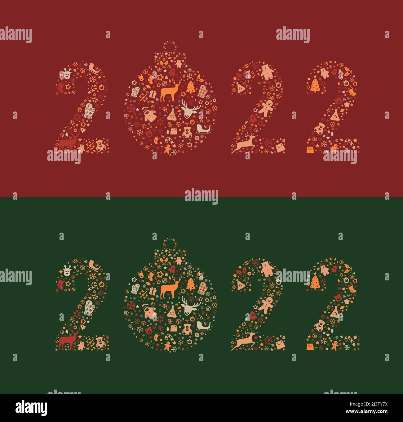 Number 2022, Christmas icon set, vector illustration Stock Vector Image ...