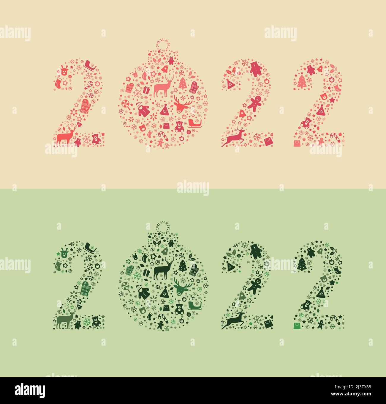 Number 2022, Christmas icon set, vector illustration Stock Vector Image ...