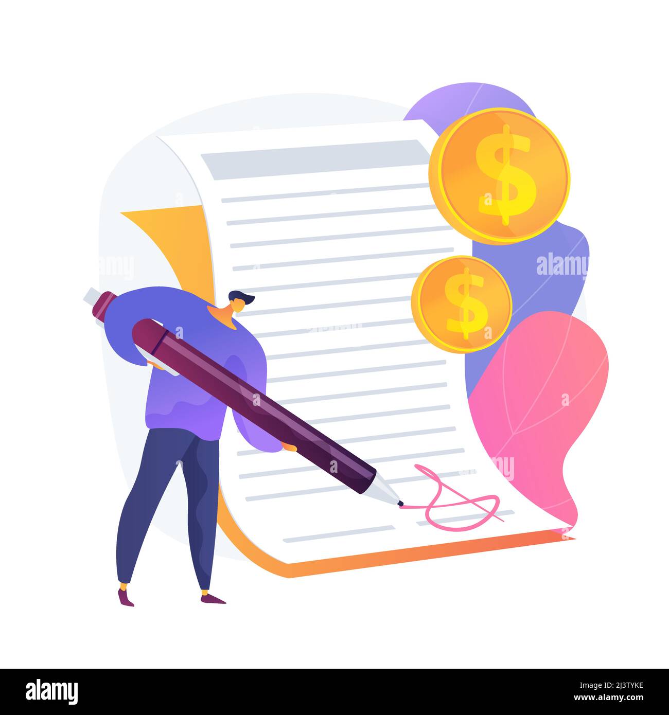 Man with pen writing signature on document. Licensing signing, pact ...