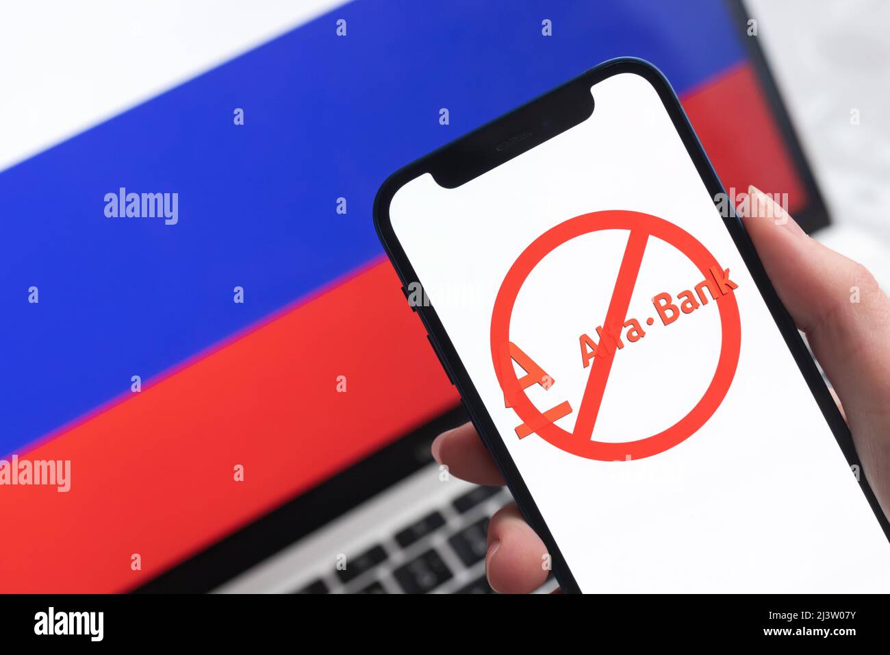 SPB, Russia - April 8, 2022: Alfabank and sanctions. Blocked Russian ...