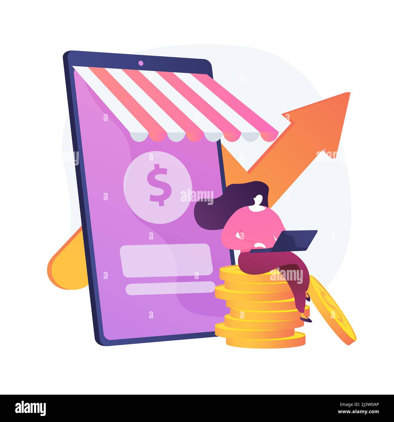 Income growth. Freelancer sitting on coins and working with laptop ...