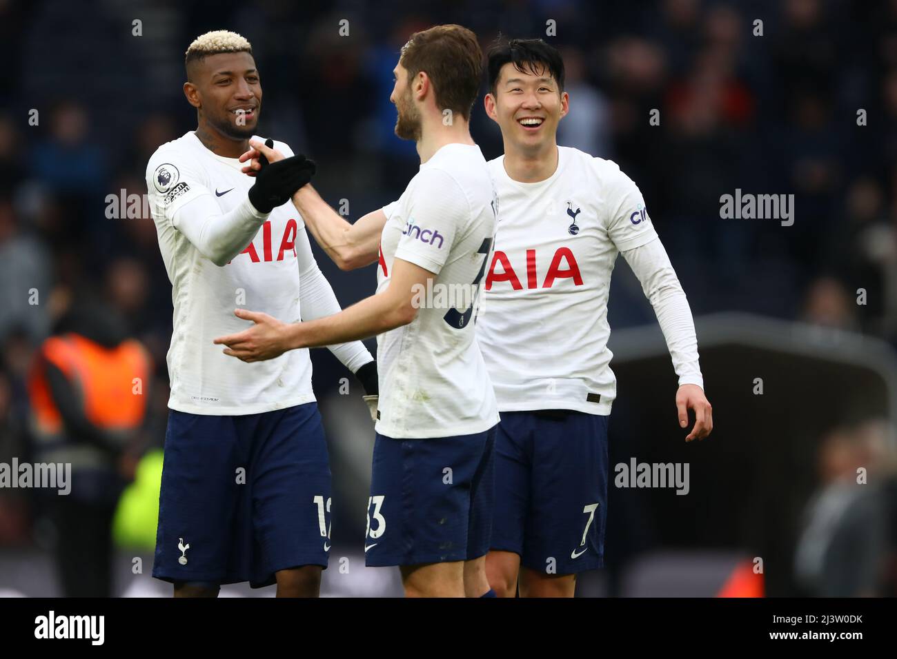 Son Heung-Min, Emerson Royal and Ben Davies of Tottenham Hotspur are ...