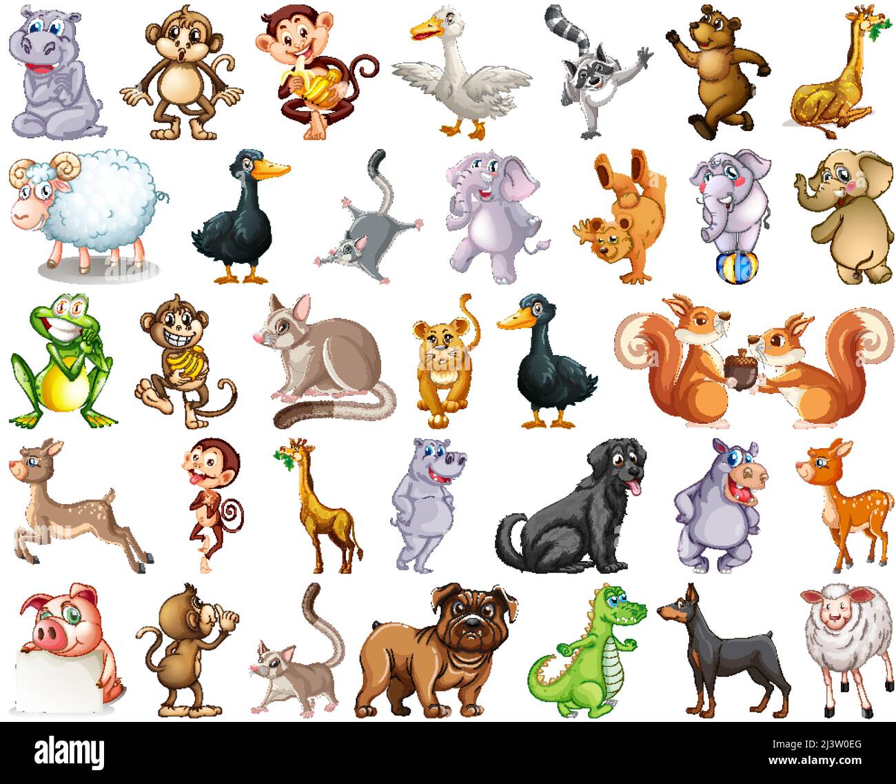 Set of animal cartoon character illustration Stock Vector Image & Art ...