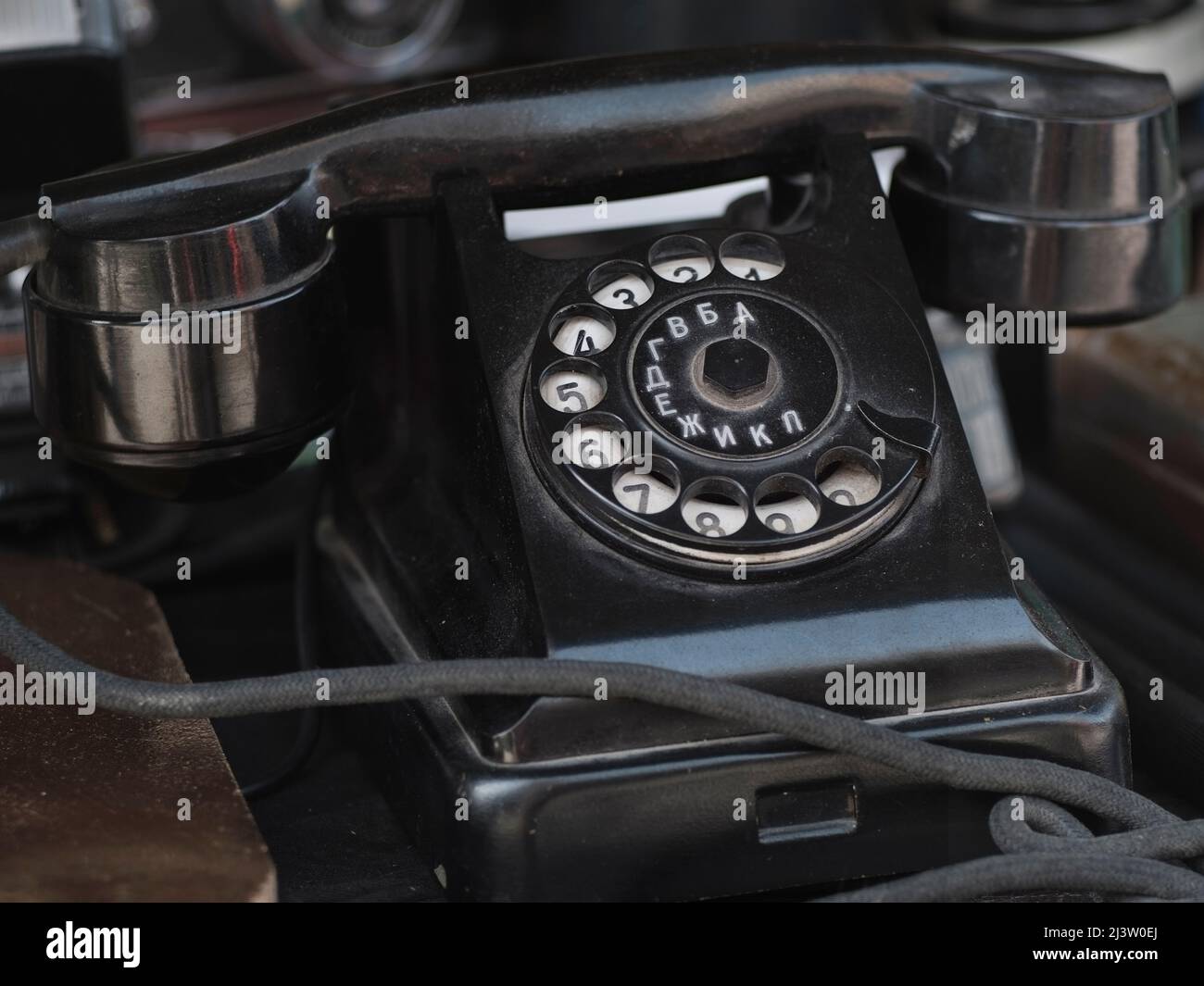 Vintage soviet telephone with Cyrillic dial disk in the flea market ...