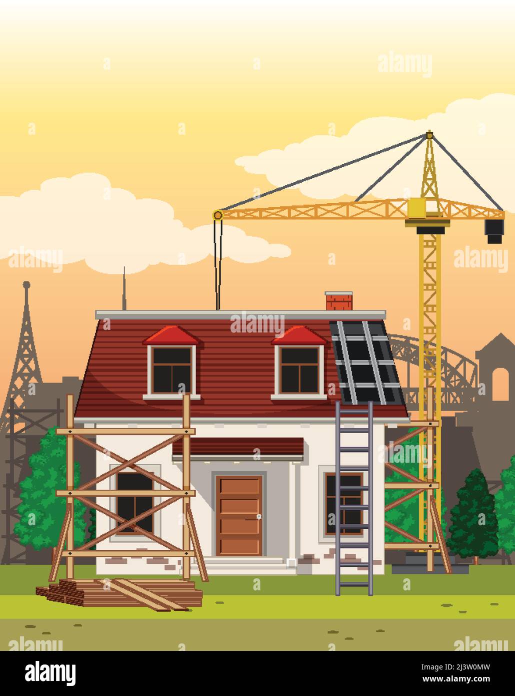 Scene of building construction site illustration Stock Vector Image ...