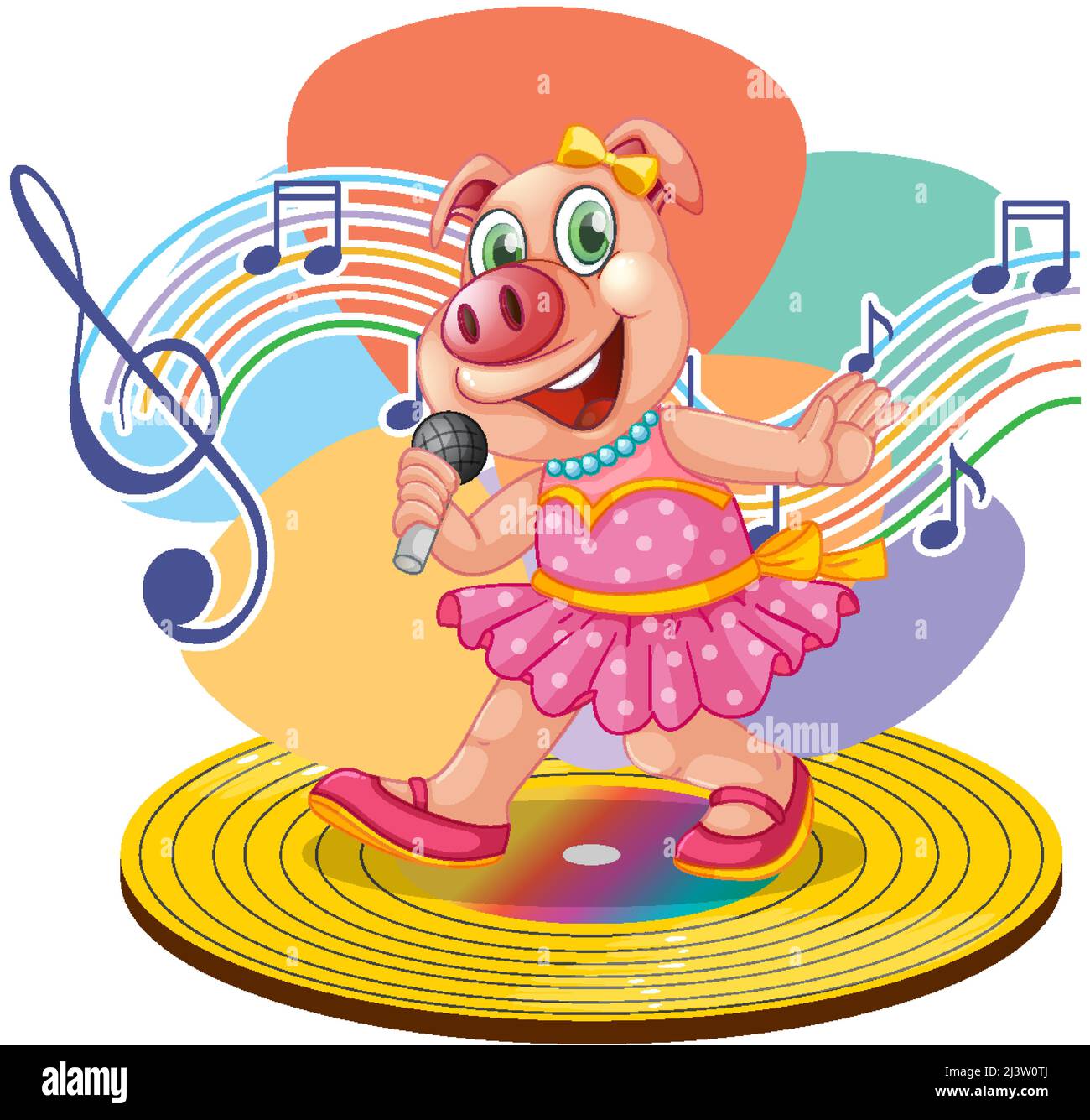 Singer piggy cartoon with music melody symbols illustration Stock ...