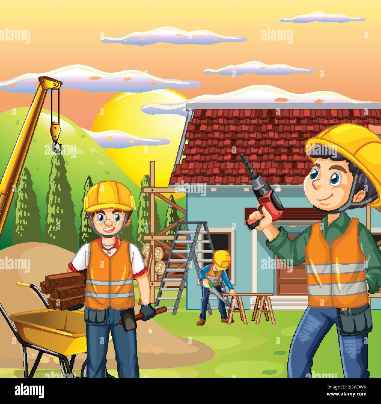 Cartoon Image Of Skyscraper Workers