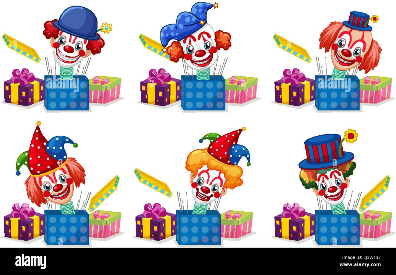 Set of clown jack in the box toy illustration Stock Vector Image & Art ...
