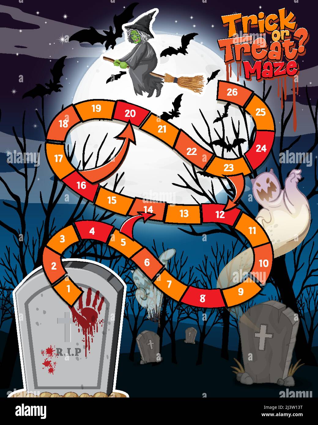 Snake ladder game template with halloween theme illustration Stock ...