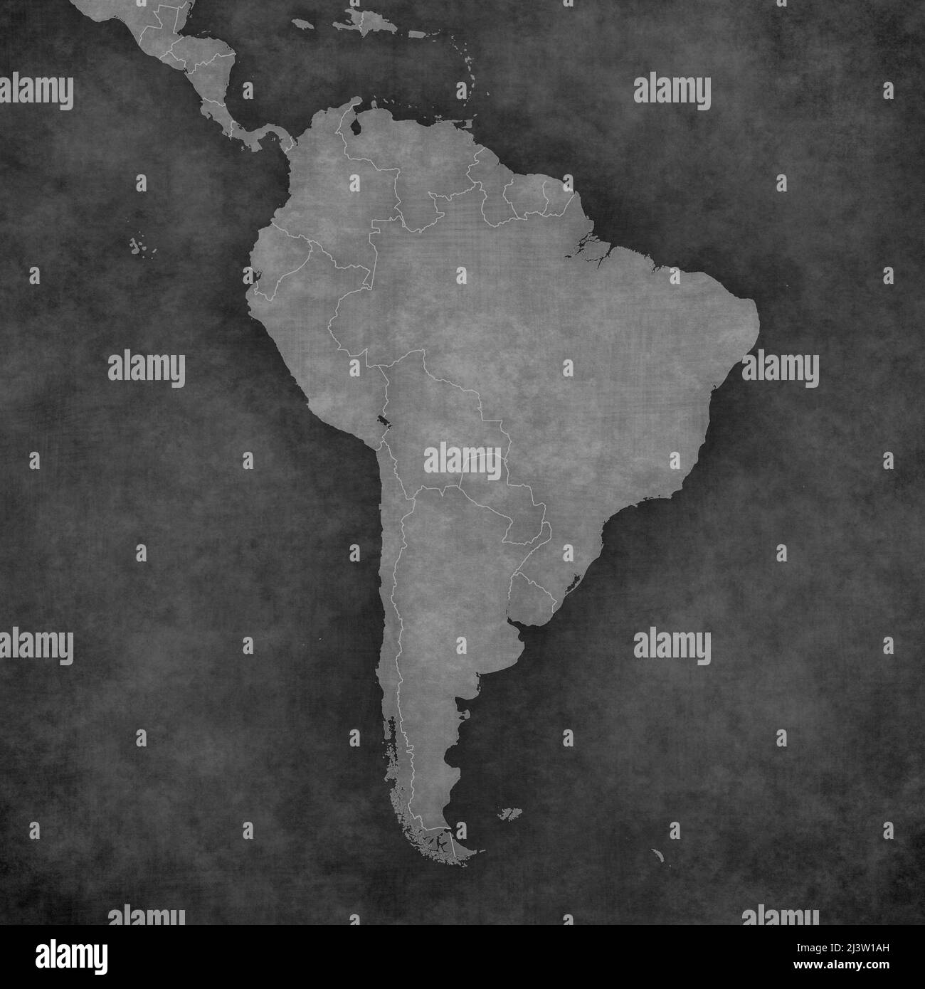 Blank map of South America with country borders. The Map is in vintage ...
