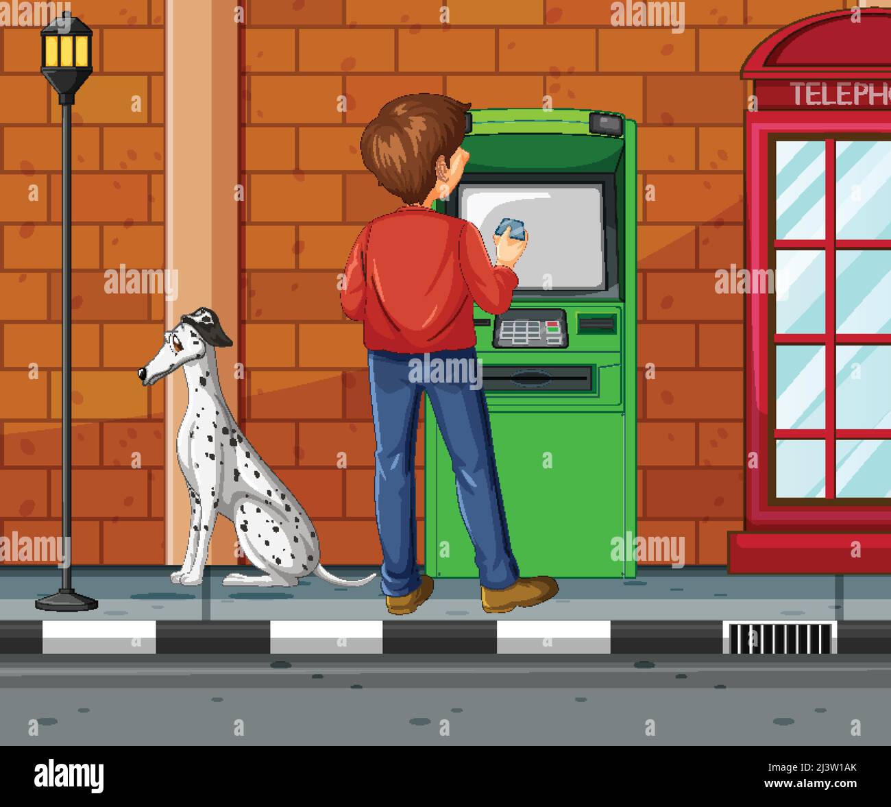 ATM machine street scene with people illustration Stock Vector Image ...
