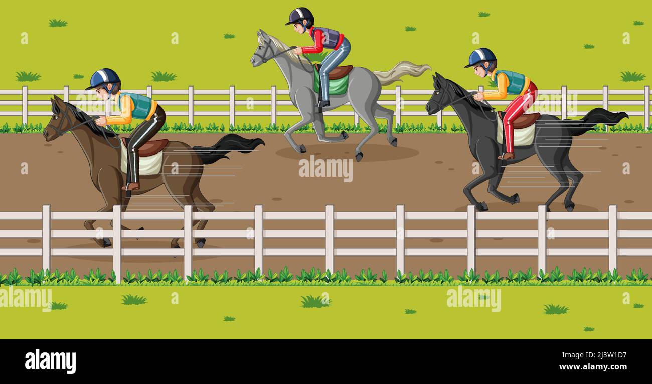 Equestrian competition cartoon scene illustration Stock Vector Image ...