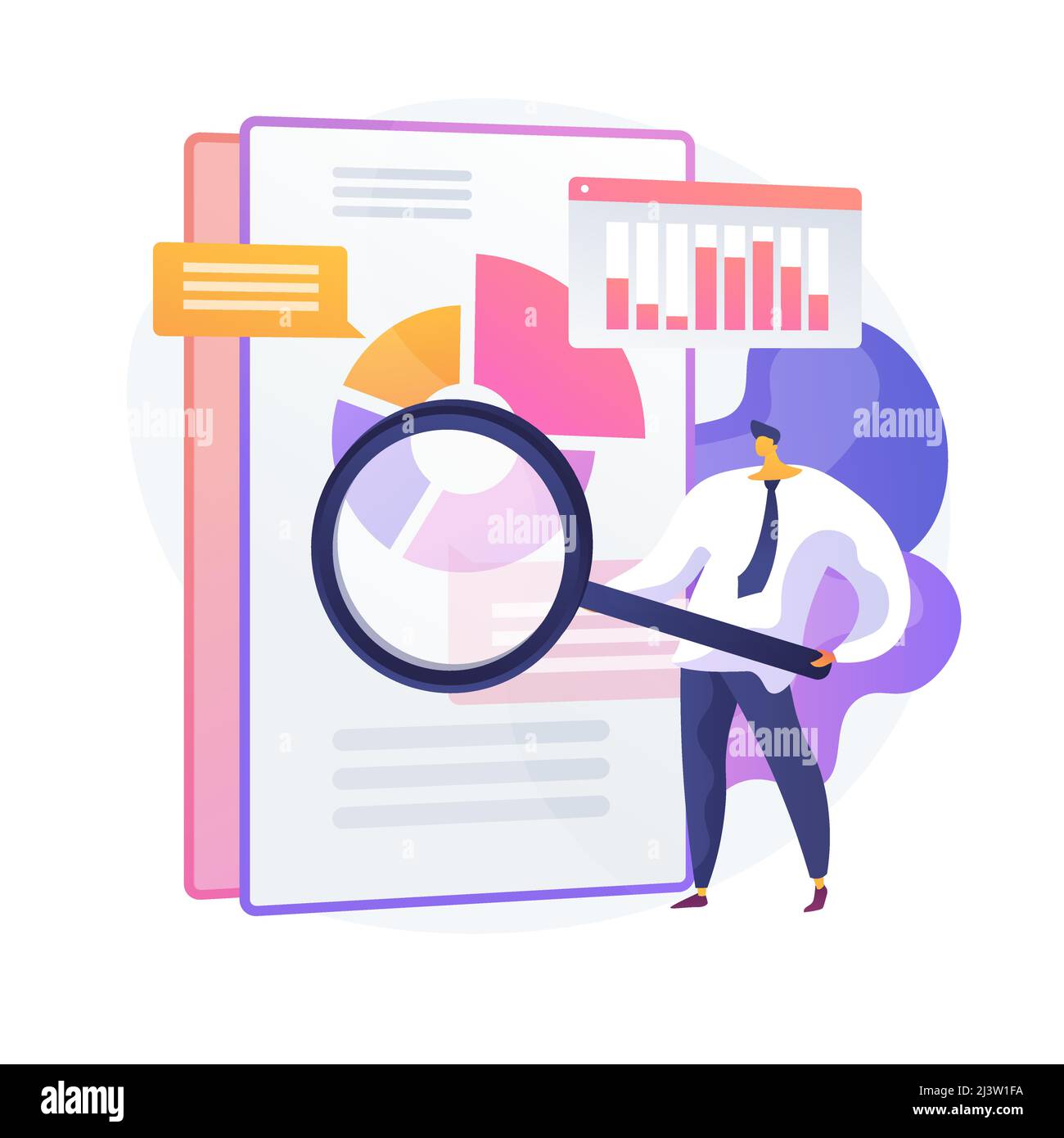 Business audit. Financial specialist cartoon character with magnifier ...