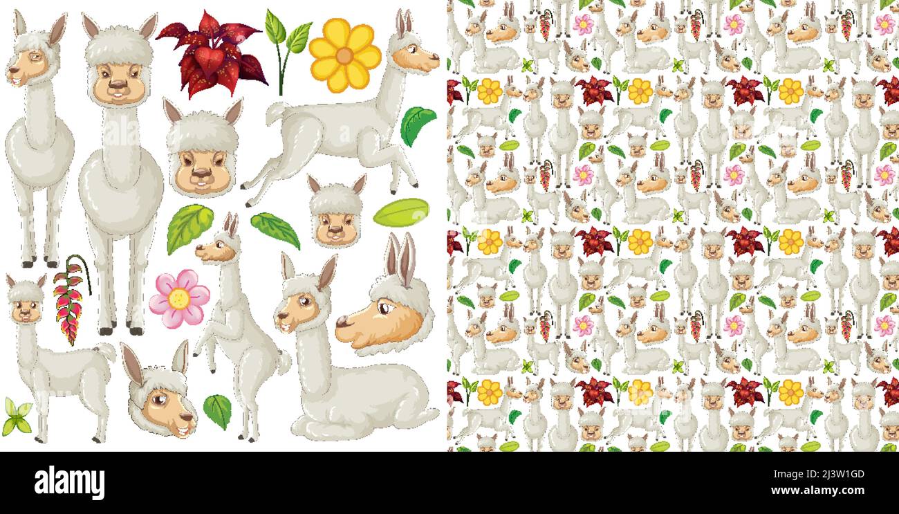 Seamless pattern with cartoon wild animals illustration Stock Vector ...