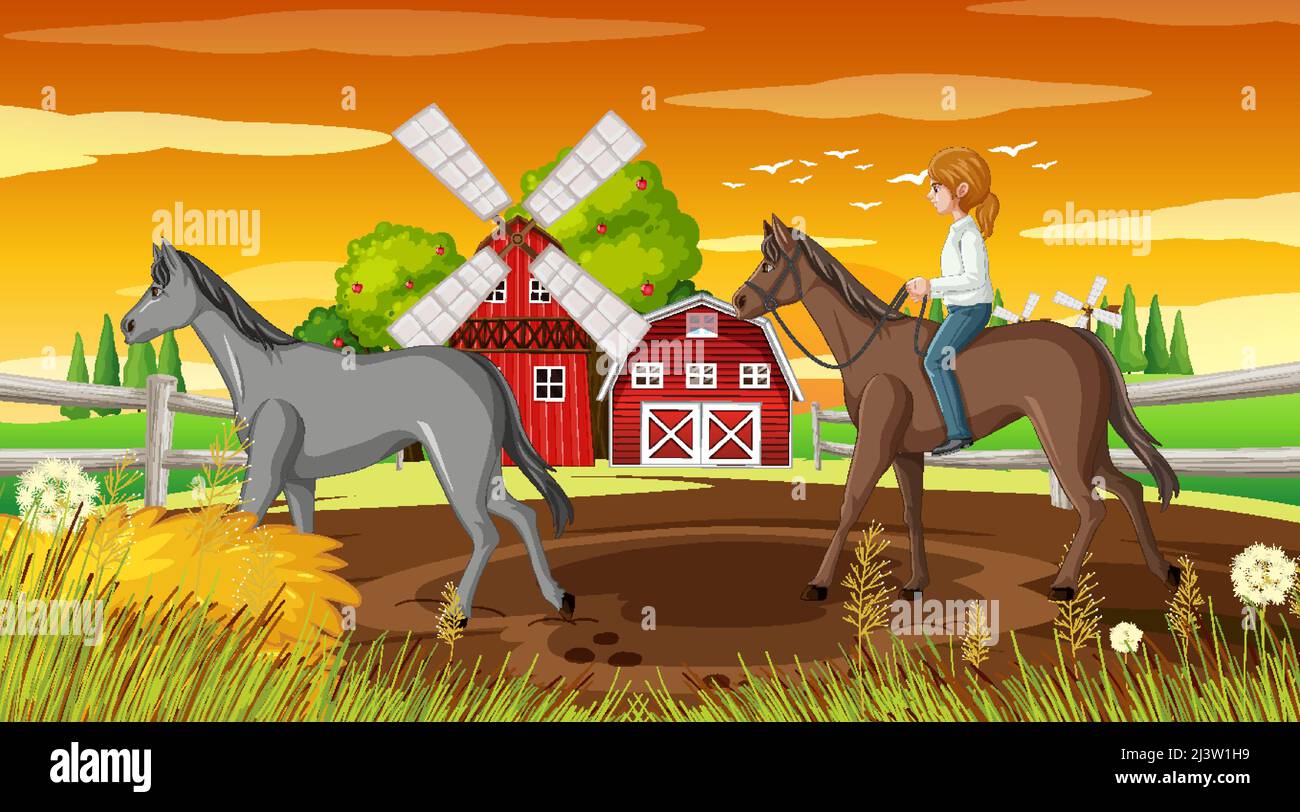 Horse riding scene with jockey and horse illustration Stock Vector ...