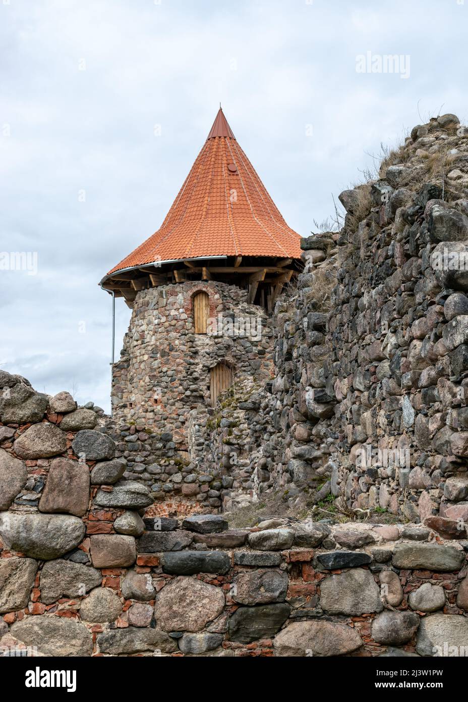 early spring landscape with a view of the castle ruins, the new bright ...