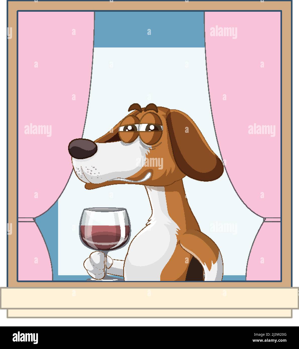 A beagle sip wine cartoon character illustration Stock Vector Image ...