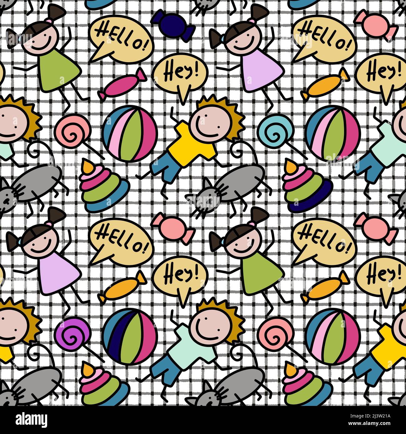 Cartoon seamless kids comic pattern for fabrics and textiles and ...
