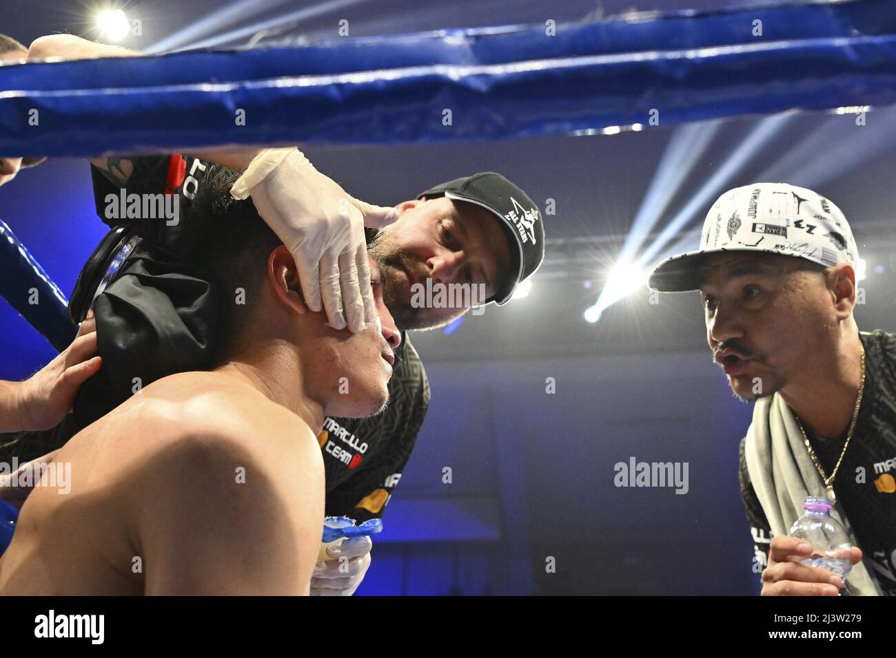Michael Lonewolf Magnesi (ITA) vs Dennis Contreras (MEX) during the IBO World Super Feather ...